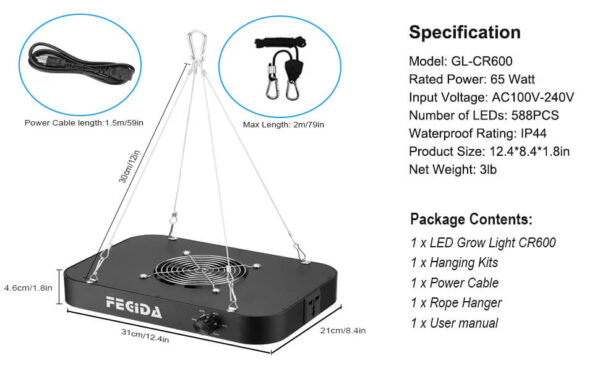 CR600 65W (2×2 ft, 600W Equivalent) LED Grow Light – FECiDA Grow Light